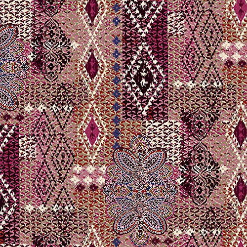 Pink Choco Royal Tribal Pattern Printed Waffle Brushed Poly Spandex Fabric by The Yard