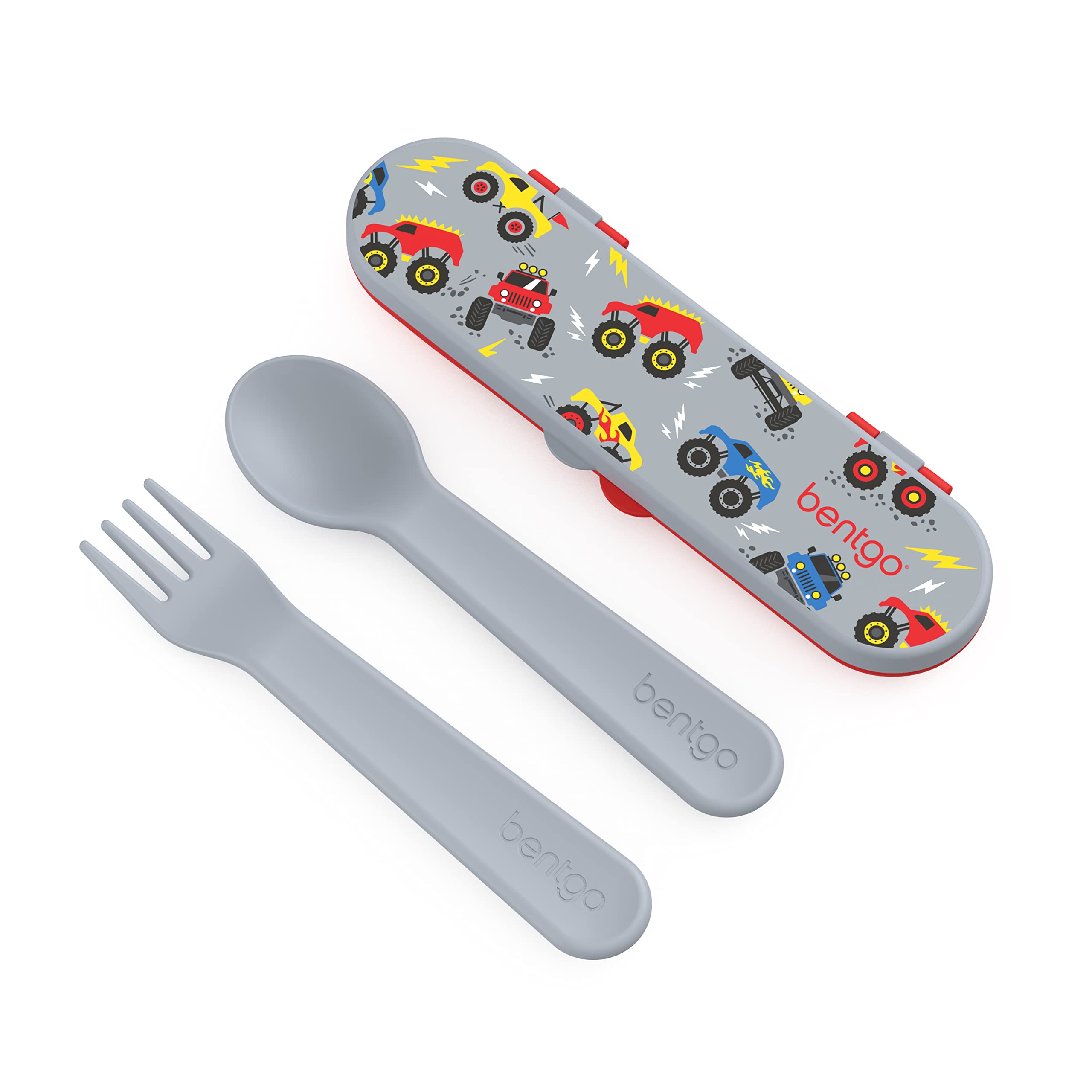 Bentgo® Kids Prints 5-Compartment Bento-Style Kids Lunch Box Set with Reusable Plastic Utensils (Trucks)