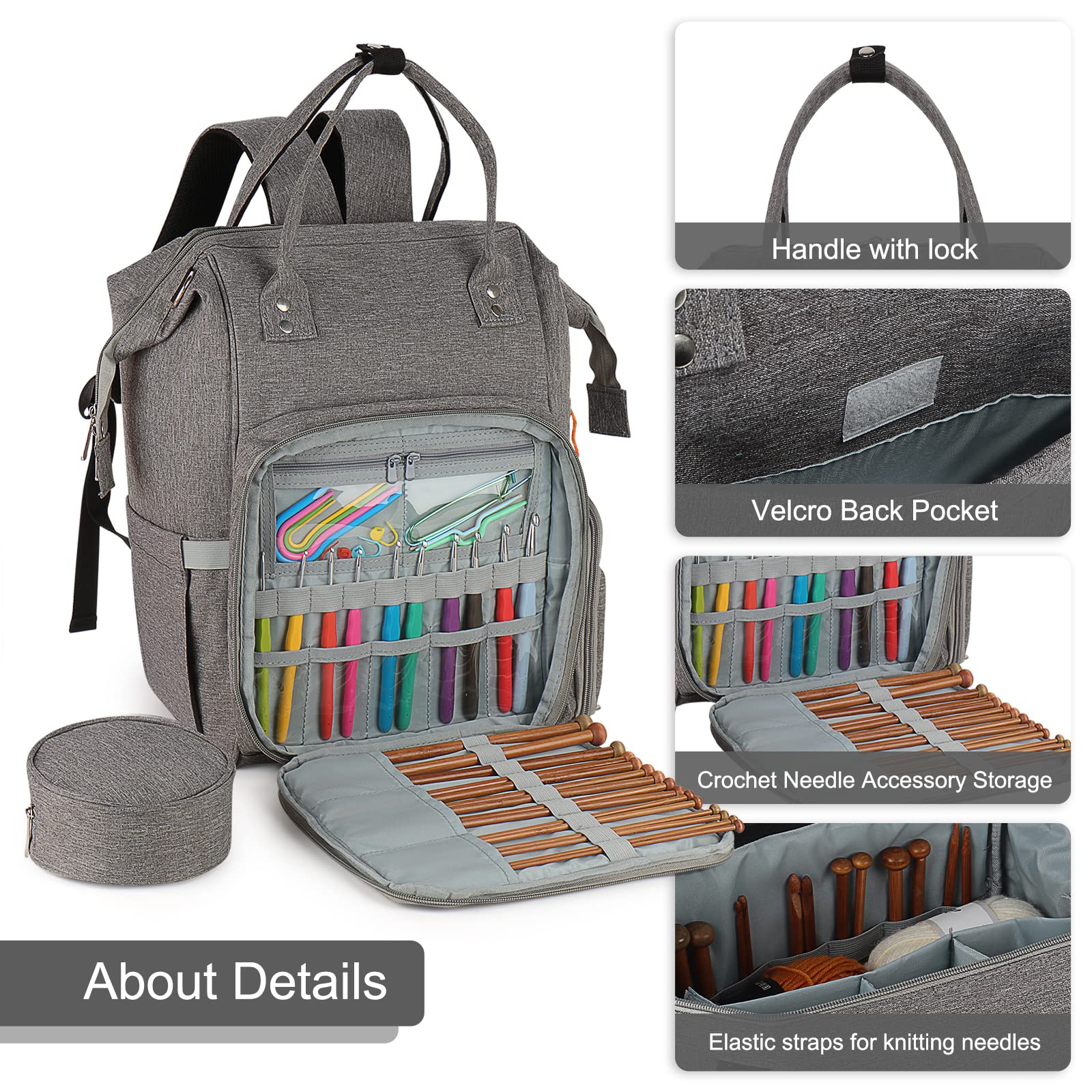 Aeelike Yarn Storage Crochet Bag Backpack, Knitting Project Bag with Grommets, Yarn Organizer with Removable Inner Dividers, Portable Knitting Bag for Yarn Skeins Knitting & Crochet Supplies