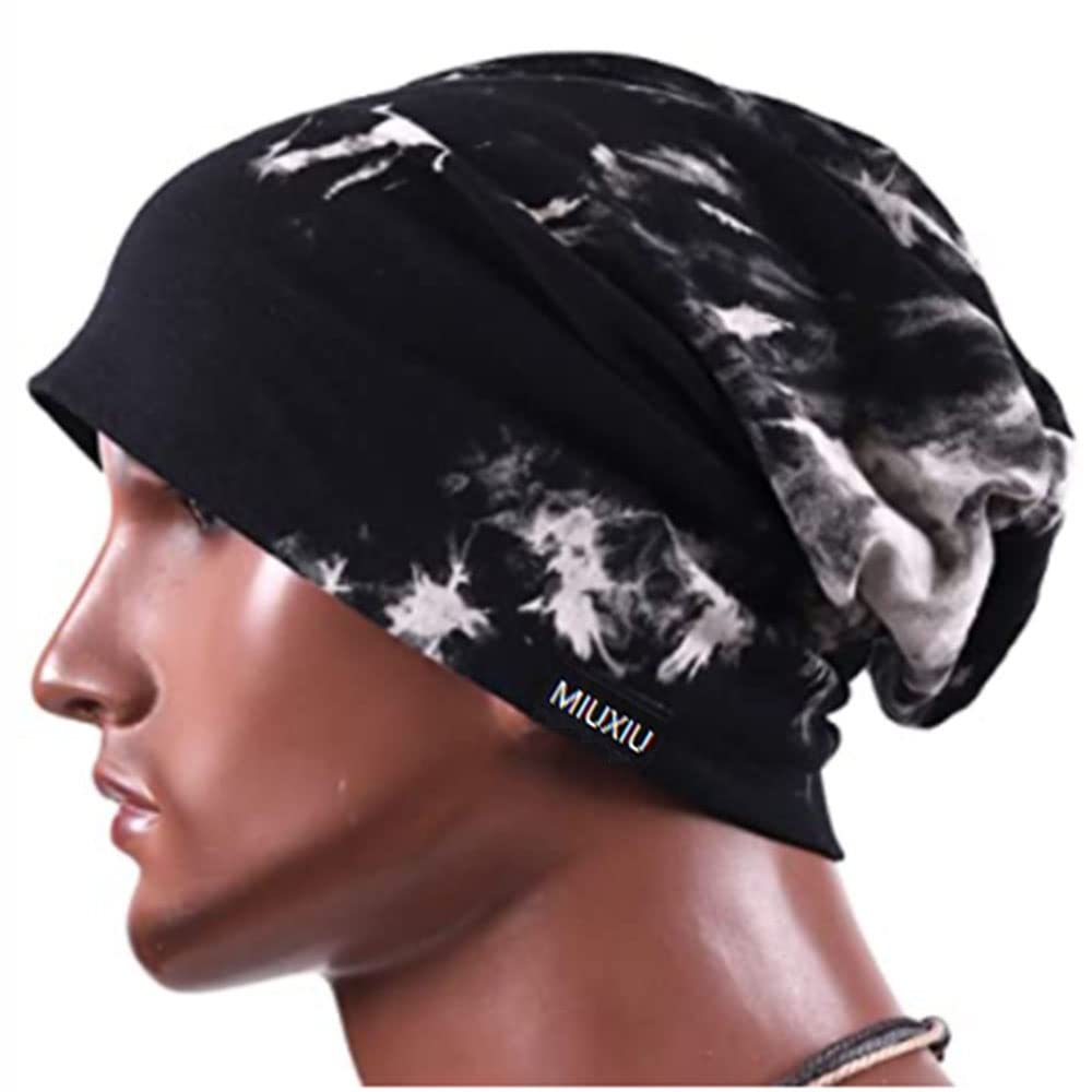 MIUXIU Mens Slouchy Beanie Hat Thin Baggy Summer Skull Cap Knit Hat (Black)