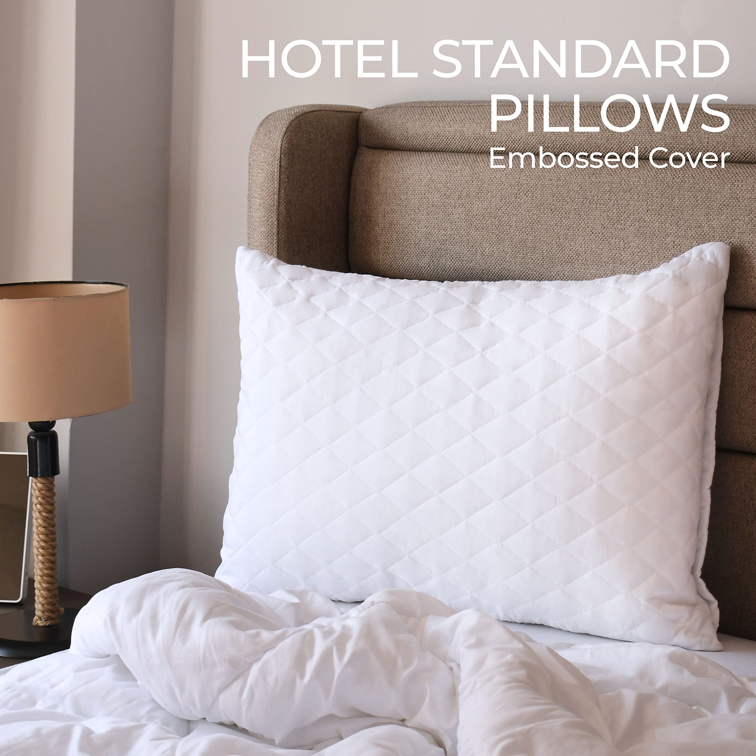 Diamond Elegant Bed Pillows for Sleeping Queen Size 4 Pack Pillows, Hotel Pillows for Side Back & Stomach Sleepers, 100% Cotton Cover, Microfiber Washable Queen Pillows Set of 4