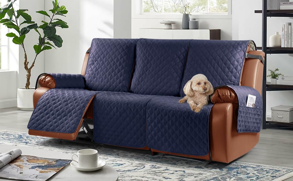 Ruaozz 1-Piece Waterproof Recliner Sofa Cover 3 Seater Couch Recliner Covers,Dark Blue