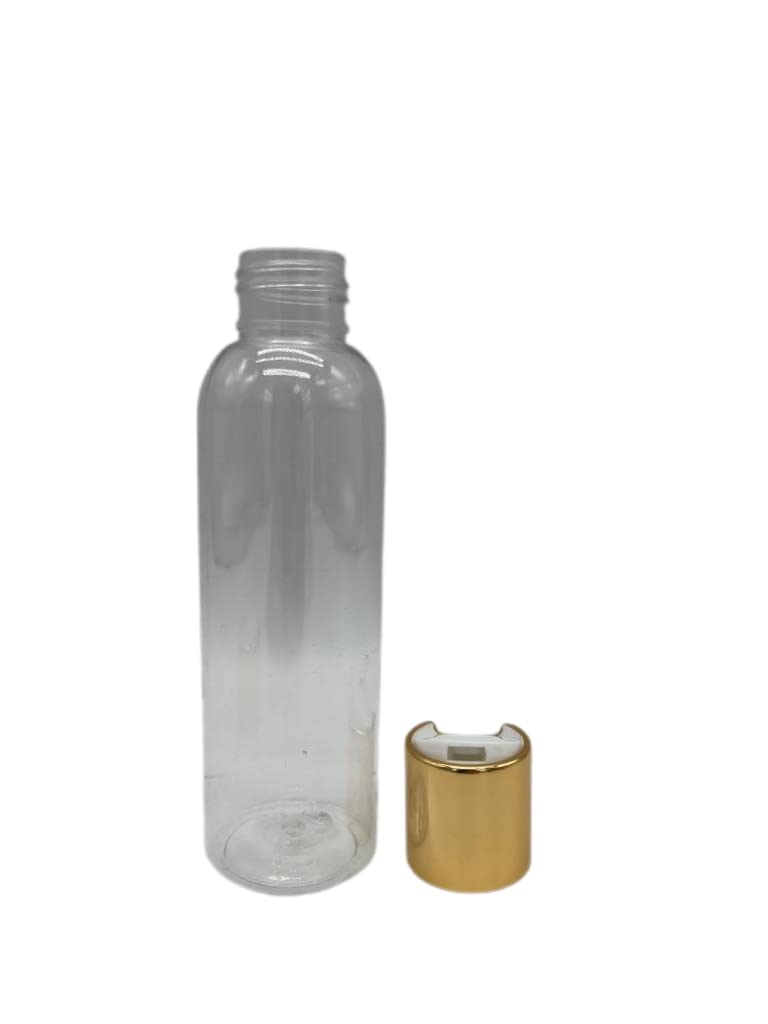 Natural Farms 4 oz Clear Cosmo Plastic Bottles -12 Pack Empty Bottle Refillable - BPA Free - Essential Oils - Aromatherapy | Gold Disc Caps - Made in the USA