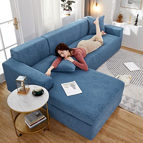 OQOPO Stretch Sectional Sofa Cover Thick 1 2 3 4 5 Seater Sofa Cover Set,Pet Sofa Covers for L Shaped Furniture,Couch Covers for Dogs Recliner Sofas,Blue a,4 Seater+4 Seater
