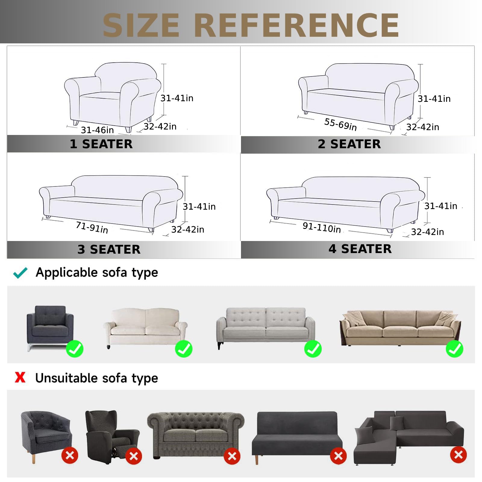 JIVINER Stretch Couch Cover Slipcovers 1 Piece Universal Couch Covers for 3 Cushion Couch Sofa (71"-91") Washable Pet Friendly 3 Seat Furniture Protector with Elastic Bottom (Sofa, Dark Gray)