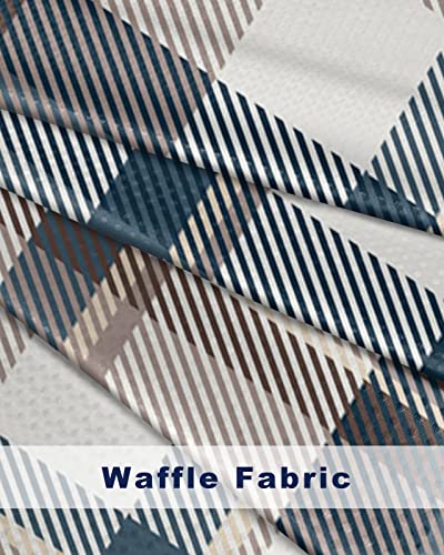 BestLives Shower Curtain Check Plaid Brown and Blue Bath Curtain Buffalo Texture Waffle Fabric Waterproof Bathroom Curtain with Hooks 72 x 84 Inches