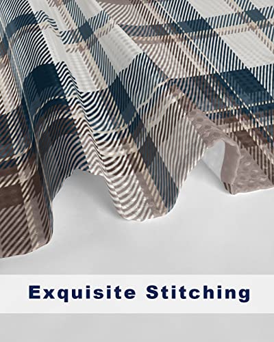 BestLives Shower Curtain Check Plaid Brown and Blue Bath Curtain Buffalo Texture Waffle Fabric Waterproof Bathroom Curtain with Hooks 72 x 84 Inches