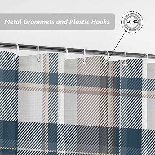 BestLives Shower Curtain Check Plaid Brown and Blue Bath Curtain Buffalo Texture Waffle Fabric Waterproof Bathroom Curtain with Hooks 72 x 84 Inches