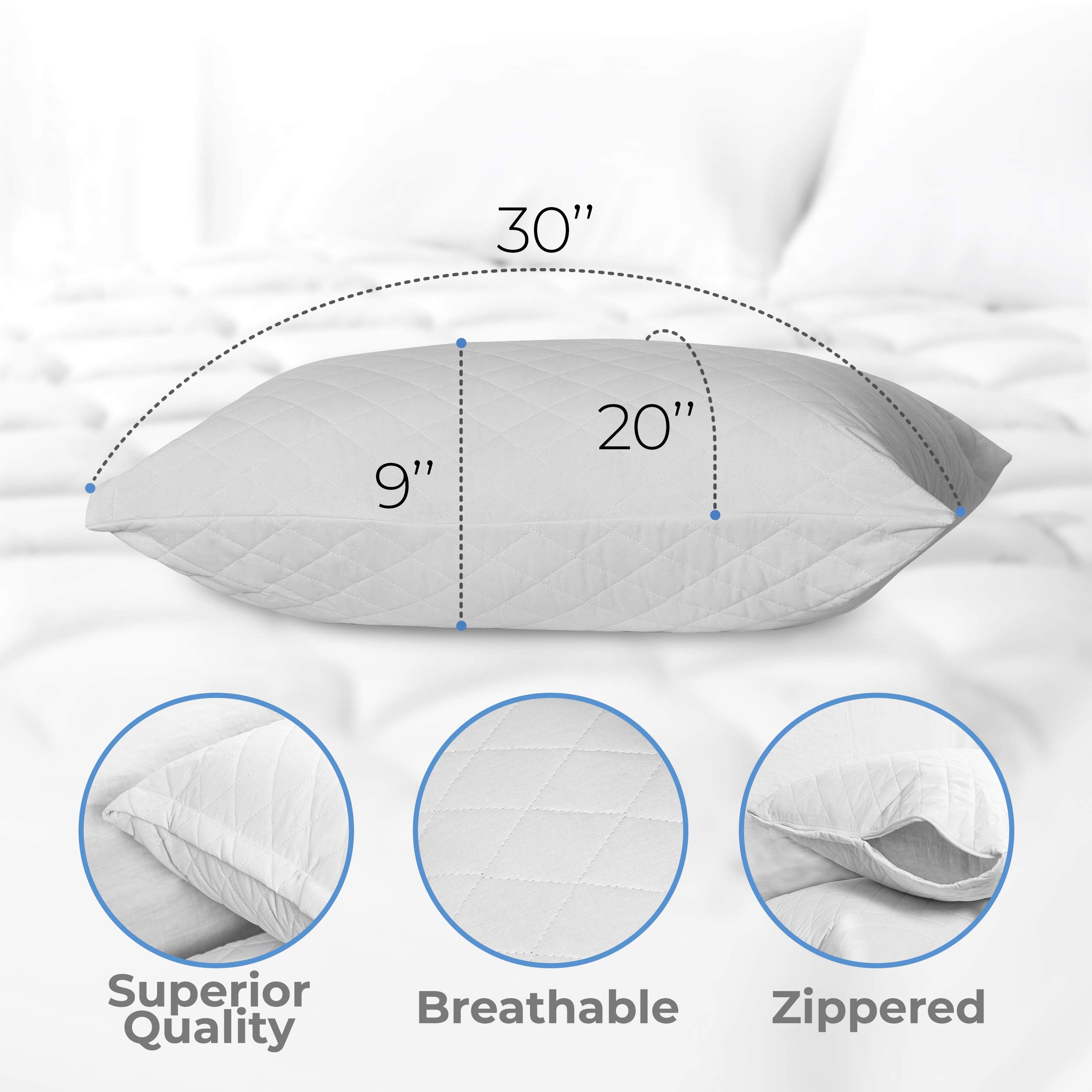 Diamond Elegant Bed Pillows for Sleeping Queen Size 4 Pack Pillows, Hotel Pillows for Side Back & Stomach Sleepers, 100% Cotton Cover, Microfiber Washable Queen Pillows Set of 4