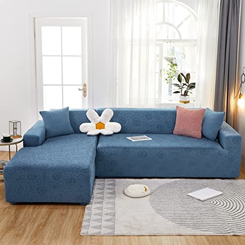 OQOPO Stretch Sectional Sofa Cover Thick 1 2 3 4 5 Seater Sofa Cover Set,Pet Sofa Covers for L Shaped Furniture,Couch Covers for Dogs Recliner Sofas,Blue a,4 Seater+4 Seater