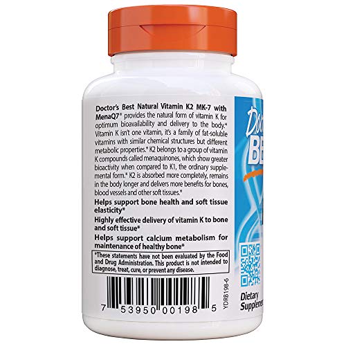 Doctor's Best Natural Vitamin K2 MK-7 with MenaQ7 White No Flavor, 60 Count