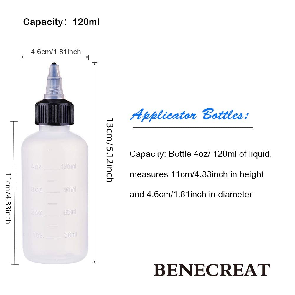 BENECREAT 12 Pack 4 Ounce Plastic Squeeze Dispensing Bottles with Black Twist Cap and Measurement, Open/Close Nozzle - Good for Crafts, Art, Glue, Multi Purpose
