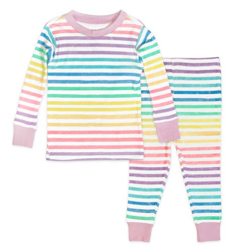 HonestBaby Baby Organic Cotton 2-Piece Snug Fit Pajama Set, Rainbow Stripe, 2T