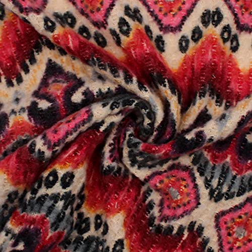 Ecru Gold Aztec Tribal Pattern Printed Waffle Brushed Poly Spandex Fabric