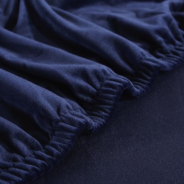 EURHOWING Stretch Velvet Sofa Cover for 4-Seaters Sofa,Anti-Slip Soft Couch Cover Sofa Slipcover w Pillowcase,Washable Furniture Protector with Anti-Skid Foam and Elastic Bottom,Navy Blue