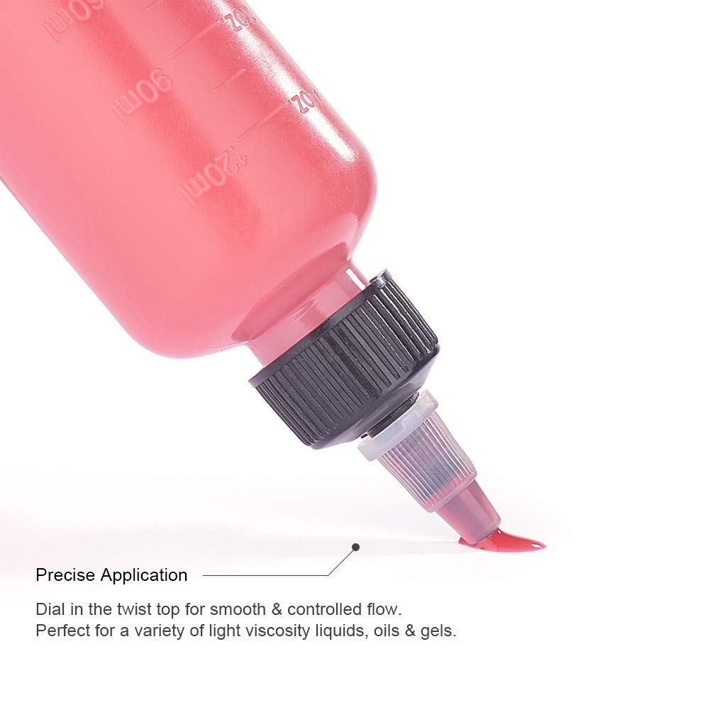 BENECREAT 12 Pack 4 Ounce Plastic Squeeze Dispensing Bottles with Black Twist Cap and Measurement, Open/Close Nozzle - Good for Crafts, Art, Glue, Multi Purpose