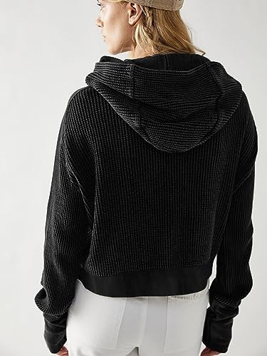 Azuki Sweatshirt Women Trendy - Effortlessly Stylish And RelaxIng Activewear With Waffle Grid Fabric-Size L Black