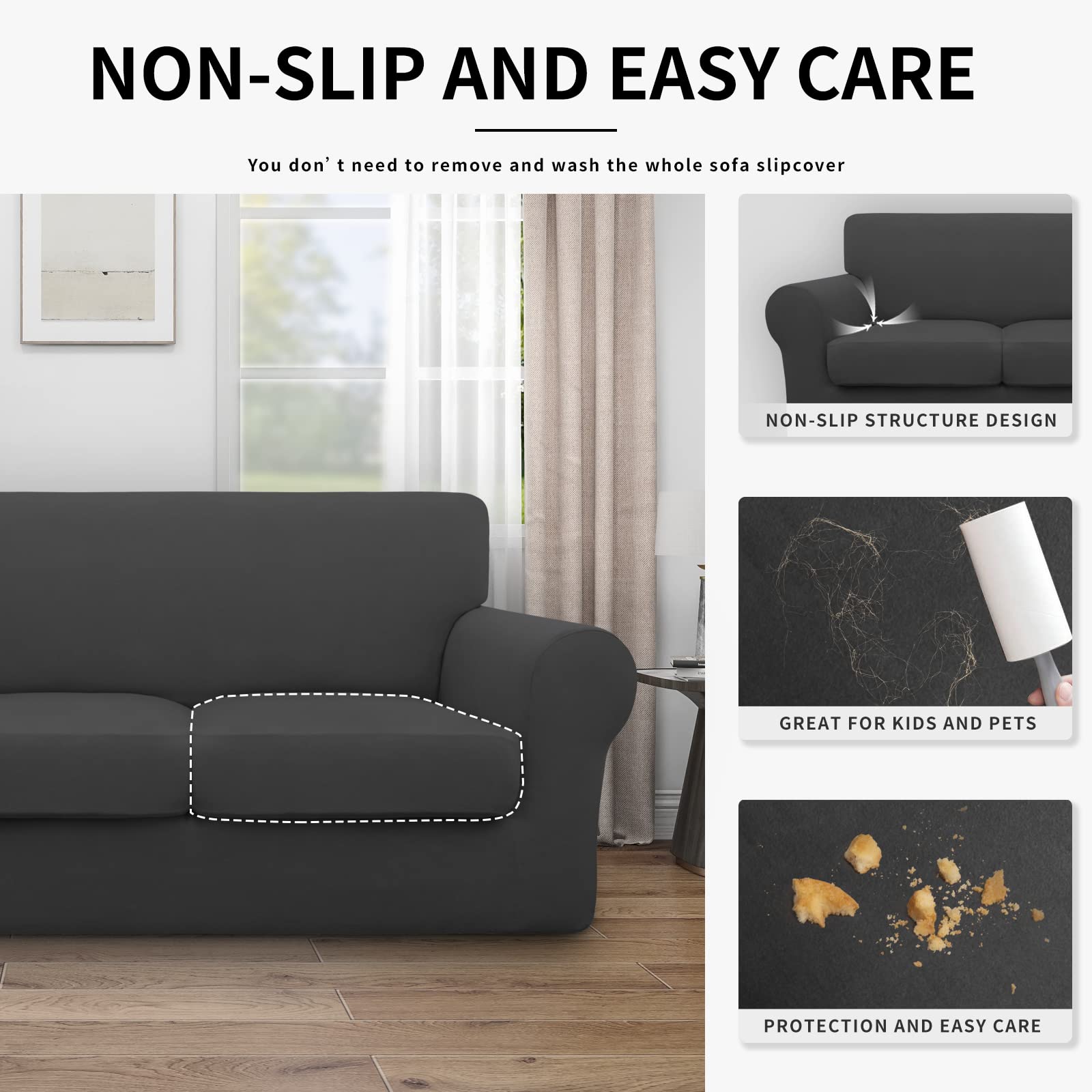 Easy-Going 100% Dual Waterproof Chair Cover Stretch Soft Couch Cover for Dogs, Sofa Slipcover for 1 Separate Cushion Couch Leakproof Furniture Protector for Kids, Pets Dark Gray