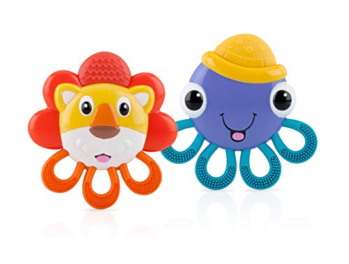 Nuby Vibe-eez Vibrating Teether - Battery Powered - Textured Surface and Easy to Grasp Toy for Baby Teething Relief - 3+ Months - Octopus