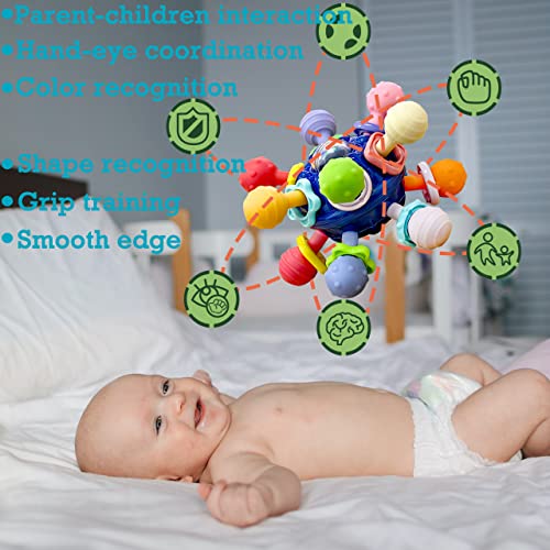 AIVIAI Baby Teething Toys for 0-6 Months, Sassy Teethers Rattle Toy for Babies 6-12months Sensory Baby Toy Grasping Chew Infants Toys (Blue)