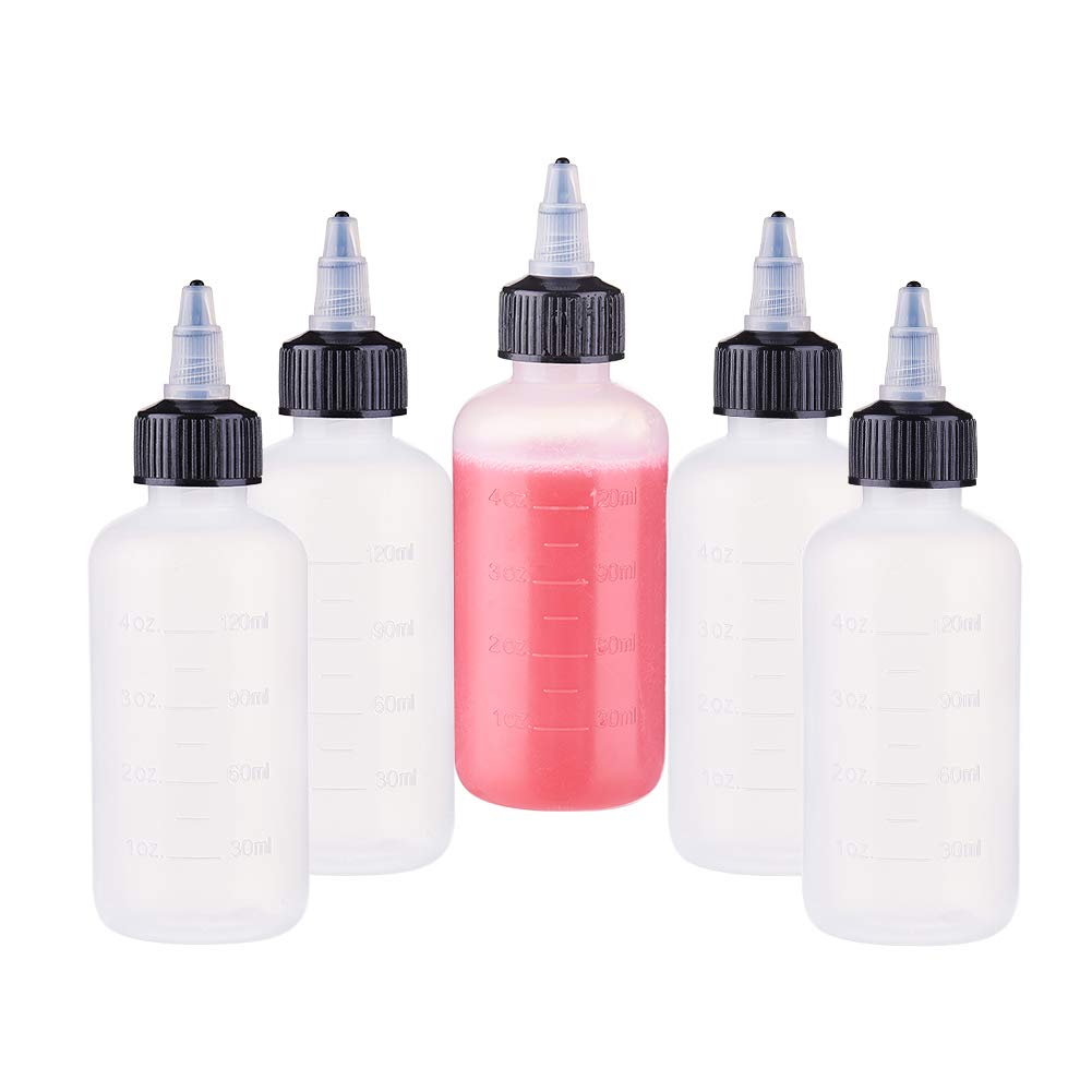 BENECREAT 12 Pack 4 Ounce Plastic Squeeze Dispensing Bottles with Black Twist Cap and Measurement, Open/Close Nozzle - Good for Crafts, Art, Glue, Multi Purpose