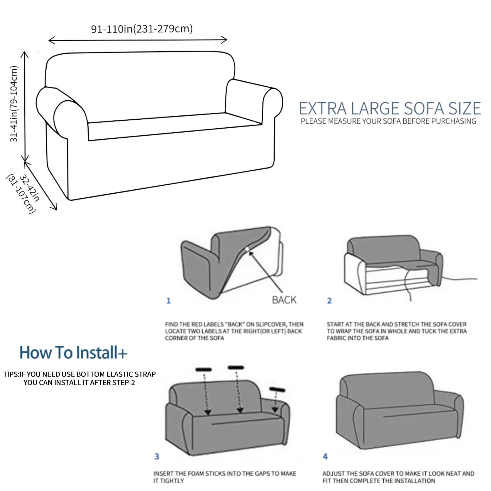 JIVINER Oversized Sofa Slipcover, Stretch 1 Piece Large Couch Covers for 3 Cushion Couch Jacquard Washable Sofa Covers with Elastic Bottom Pet Friendly Slipcovers (XL Sofa, Navy Blue)