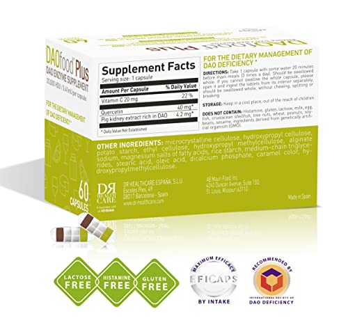 DR Healthcare DAOfood Plus - Dietary Management of DAO Deficiency/Histamine Intolerance - 60 EFICAPS Capsules with Gastro-Resistant Tablets - DAO Enzyme, Quercetin and Vitamin C