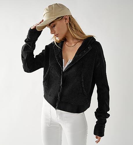 Azuki Sweatshirt Women Trendy - Effortlessly Stylish And RelaxIng Activewear With Waffle Grid Fabric-Size L Black