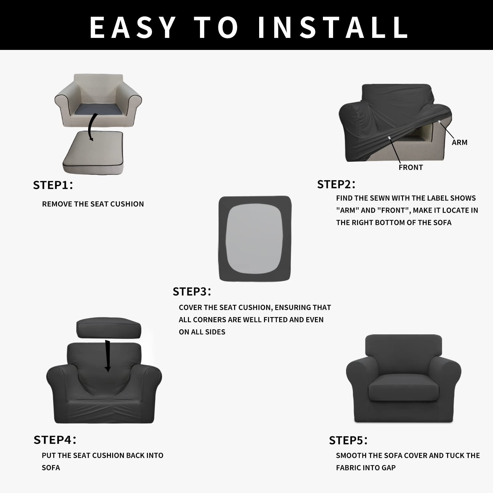 Easy-Going 100% Dual Waterproof Chair Cover Stretch Soft Couch Cover for Dogs, Sofa Slipcover for 1 Separate Cushion Couch Leakproof Furniture Protector for Kids, Pets Dark Gray