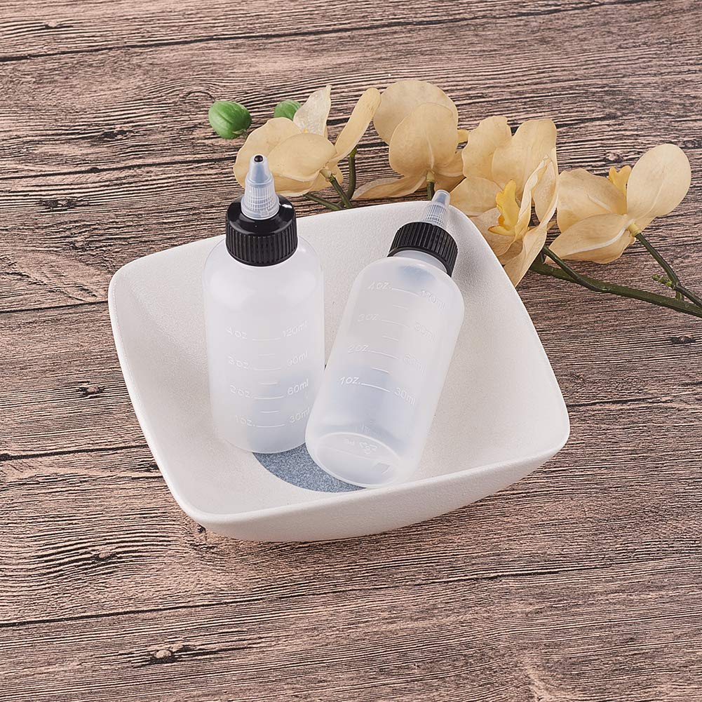 BENECREAT 12 Pack 4 Ounce Plastic Squeeze Dispensing Bottles with Black Twist Cap and Measurement, Open/Close Nozzle - Good for Crafts, Art, Glue, Multi Purpose