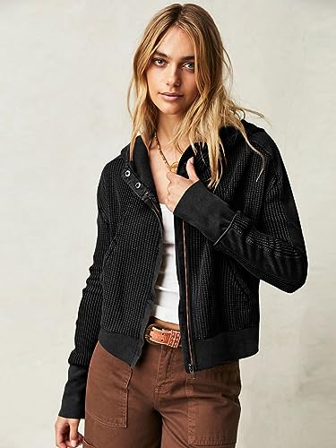 Azuki Sweatshirt Women Trendy - Effortlessly Stylish And RelaxIng Activewear With Waffle Grid Fabric-Size L Black