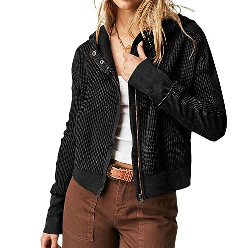 Azuki Sweatshirt Women Trendy - Effortlessly Stylish And RelaxIng Activewear With Waffle Grid Fabric-Size L Black