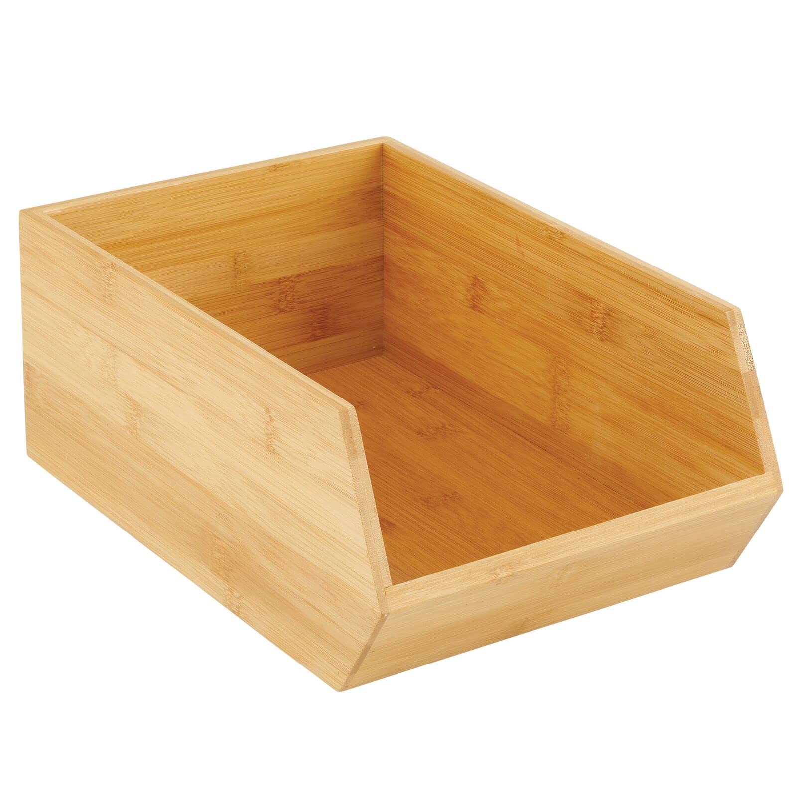 mDesign Bamboo Stackable Food Storage Organization Bin Basket - Wide Open Front for Kitchen Cabinets, Pantry, Offices, Closets, Holds Snacks, Dry Goods, Packets, Spices, Teas - 4 Pack - Natural Wood