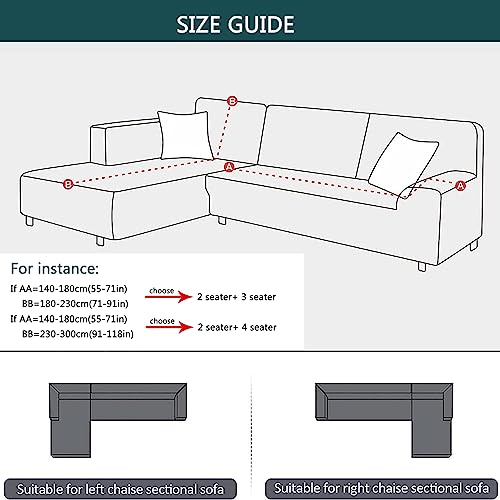 GUYIRT Jacquard Pattern Sectional Couch Cover, Solid Color Washable L Shape Sofa Covers, 2 Pieces Couch Slip Cover for Kids Pet Cat-Blue-2 Seater+4 Seater