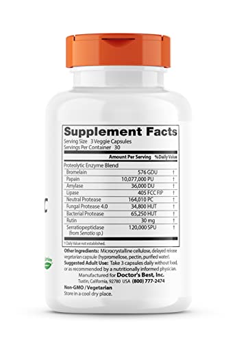 Doctor's Best Proteolytic enzymes, Digestion, Muscle, Joint, Non-GMO, Gluten Free, Vegetarian, 90 Veggie Caps