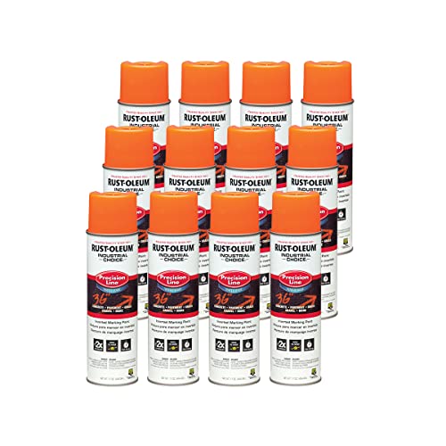 Rust-Oleum 203036-12PK M1600/M1800 System Industrial Choice Precision Line Inverted Marking Paint 12-Pack, Fluorescent Orange