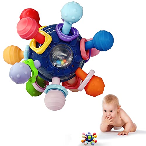 AIVIAI Baby Teething Toys for 0-6 Months, Sassy Teethers Rattle Toy for Babies 6-12months Sensory Baby Toy Grasping Chew Infants Toys (Blue)