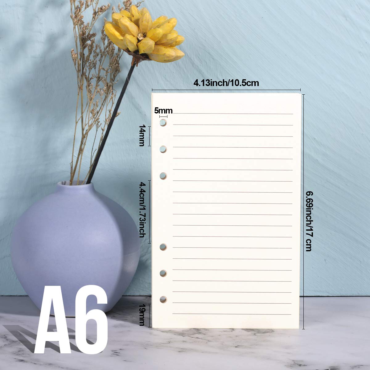 Purture Refill Lined Paper, A6 Refill Paper, Leather Journal Refills Lined, 6-Holes Inserts 160 Sheets (320 Pages) for A6 Binder Refillable Journals Notebooks, 2 Pack(Each Pack 80 Sheets, 160 Pages)