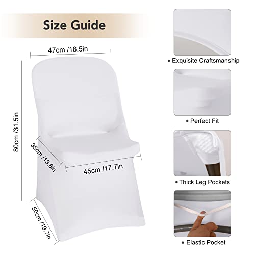 Obstal 10Pcs White Chair Covers for Party Folding Chair - Universal Fitted Chair Slipcovers Protector for Wedding, Banquet, Holiday, Celebration (White, 10 Packs)