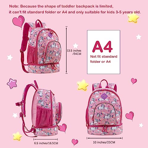 HAPPYSUNNY Toddler Backpack and Lunch Box Set for Girls 2-in-1 Kids Unicorn Backpack and Insulated Lunch Bag Compartment