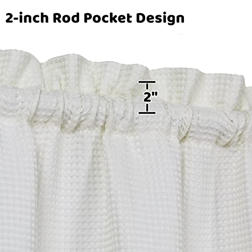 GlowSol Cream Valance for Kitchen Waffle Fabric Curtain Water Resistant Valance for Bathroom Short Cafe Valance, Cream, 60W×15L