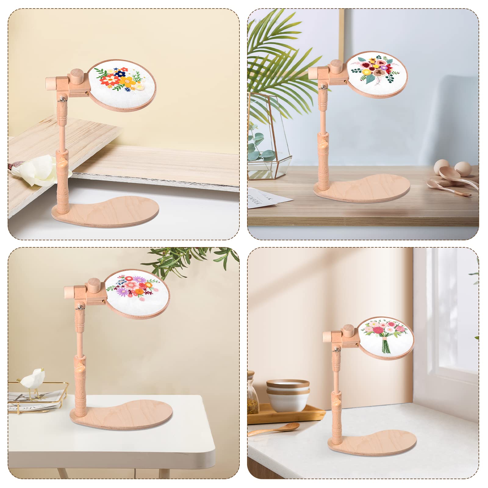 CHIVENIDO Embroidery Stand - Adjustable Rotated Cross Stitch Stand, Beech Wood Embroidery Hoop Stand Holder for Cross Stitch Frame Lap Stand, Hands Free Sewing Craft Embroidery Tools for Needlework