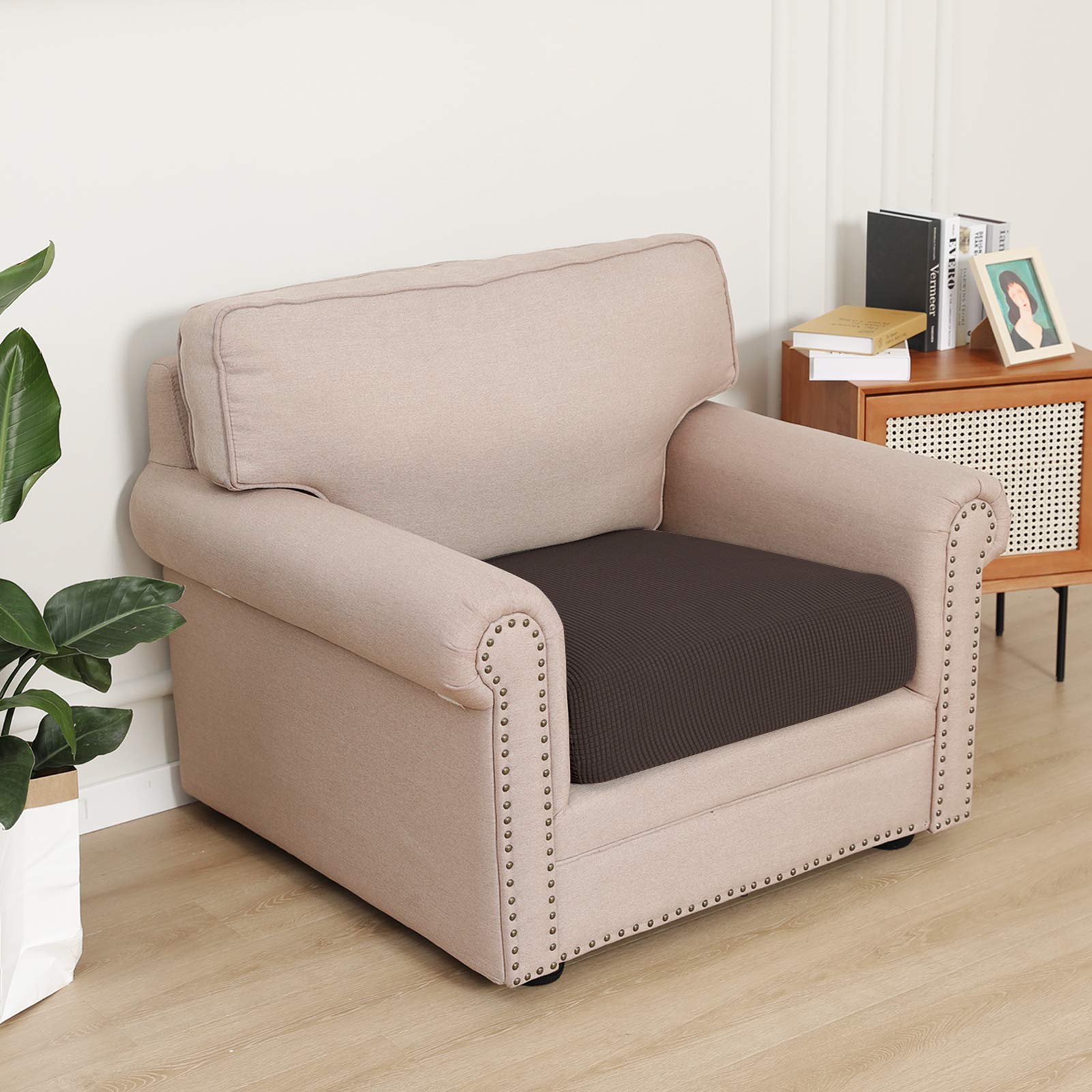 Easy-Going Stretch Chair Cushion Cover Sofa Cushion Furniture Protector Sofa Seat Sofa Slipcover Sofa Cover Soft Flexibility with Elastic Bottom(Chair Cushion, Chocolate)