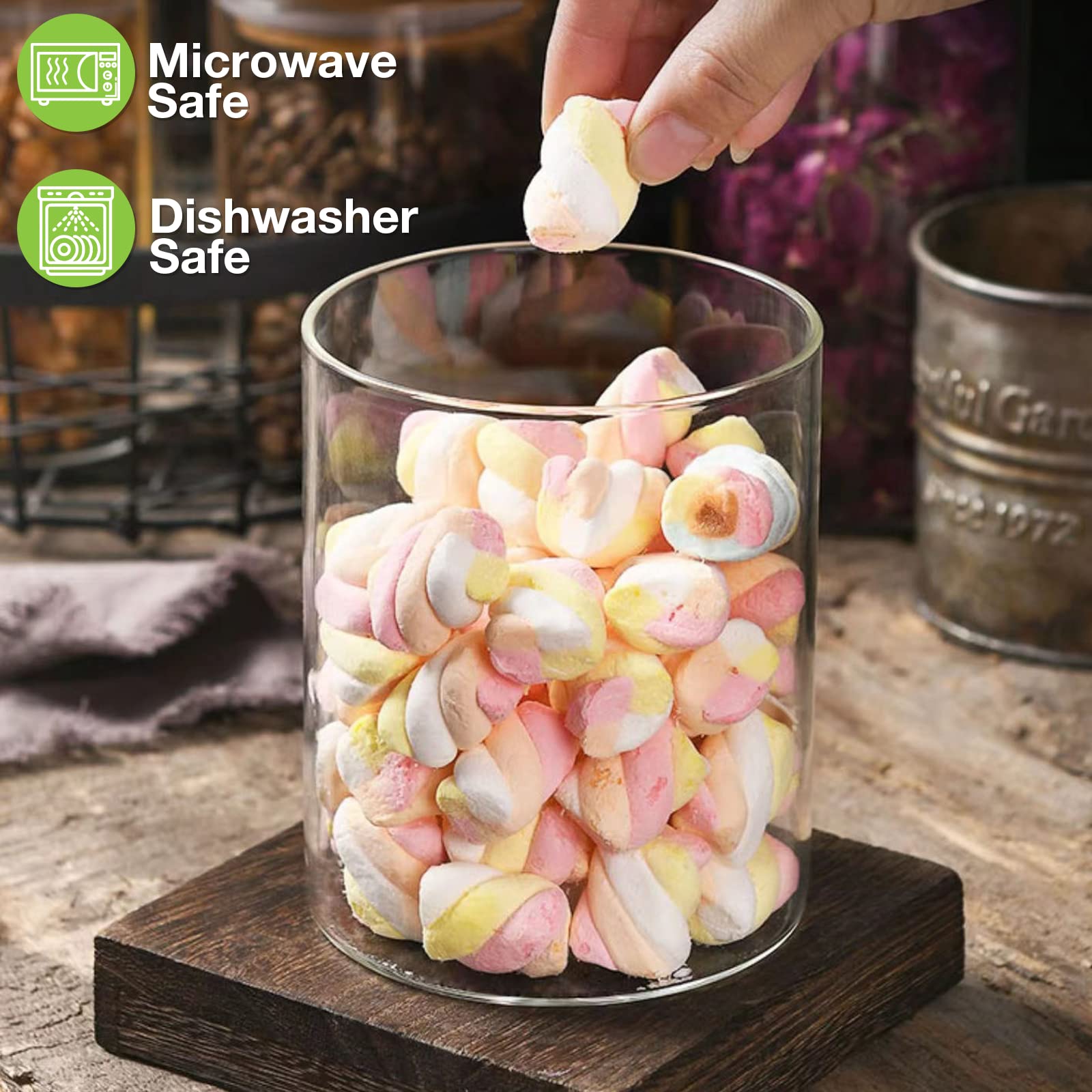 Glass Storage Jars with Airtight Bamboo Lid, Gencywe 27 OZ Glass Food Storage Jar with Labels, Airtight Glass Canisters, Clear Kitchen Container for Candy, Cookie, Rice, Coffee Beans, Snacks, Spices