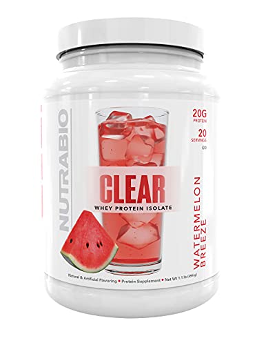 NutraBio Clear Whey Protein Isolate – Pure Whey Isolate for Men and Women, Delicious Fruit Flavors – Non-GMO, Zero Lactose – Watermelon Breeze, 20 Servings