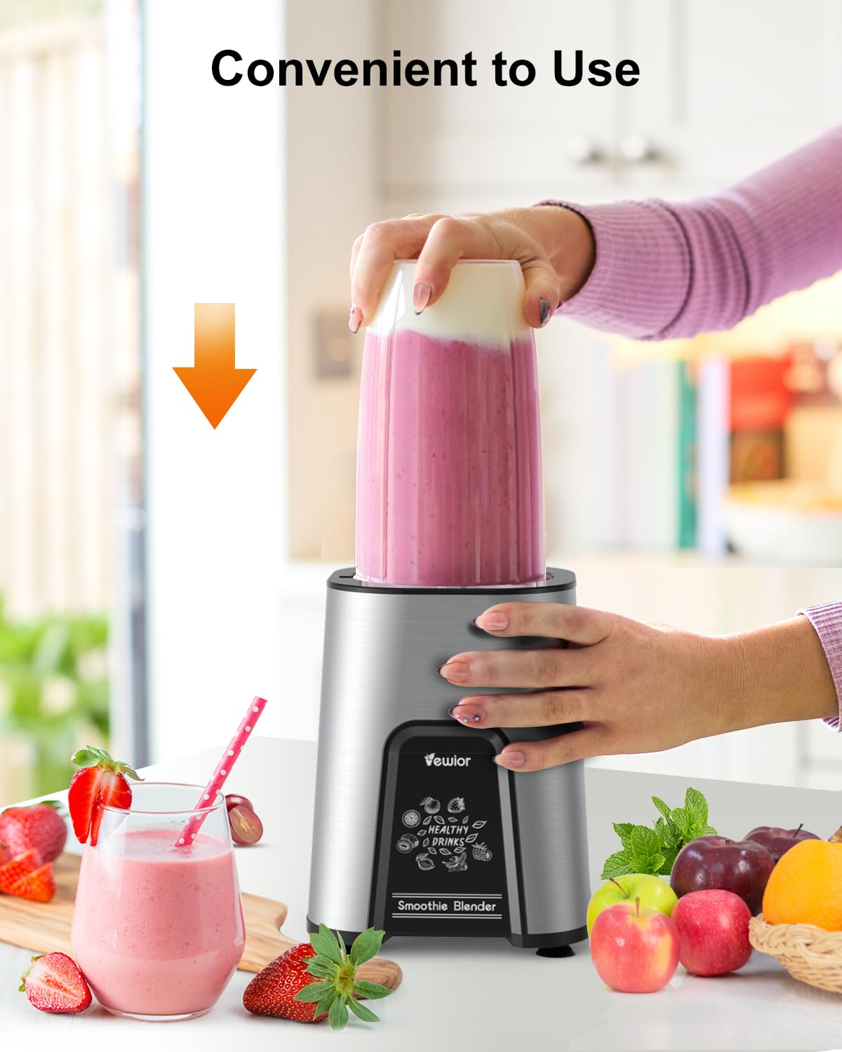 VEWIOR Smoothie Bullet Blender for Shakes and Smoothies 850W, 12 Pieces Personal Blenders for Kitchen with 6 Fins Blender Blade, Smoothie Blender with 2*23 oz To-Go Cups