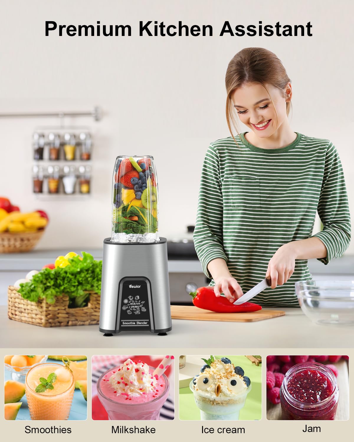 VEWIOR Smoothie Bullet Blender for Shakes and Smoothies 850W, 12 Pieces Personal Blenders for Kitchen with 6 Fins Blender Blade, Smoothie Blender with 2*23 oz To-Go Cups