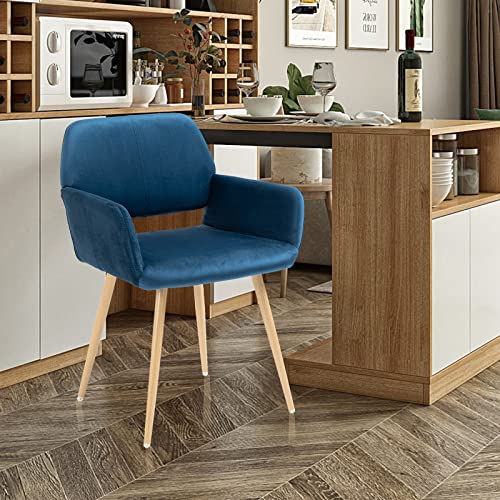 HomVent Velvet Makeup Desk Chair Vanity Chair,Modern Home Office Chair with Arms and Wood Painting Metal Leg for Bedroom Living Room Vanity Dining Room