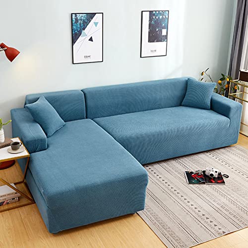 IMYOGI High Stretch Sofa Covers Stylish Sofa Cover Sofa Slipcovers L Shape Universal High Stretch Couch Covers Jacquard Fabric Sofa Cover Durable for Living Room -Blue-4 Seater+4 Seater