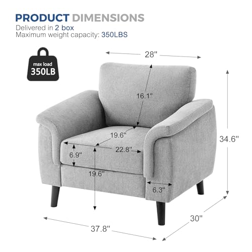ELUCHANG Oversized Accent Chair, Linen Fabric Mid Century Modern Chair with Solid Wood Frame & Soft Cushion, Comfy Upholstered Armchair Reading Chairs for Living Room, Small Spaces, Light Gray, 2PCS